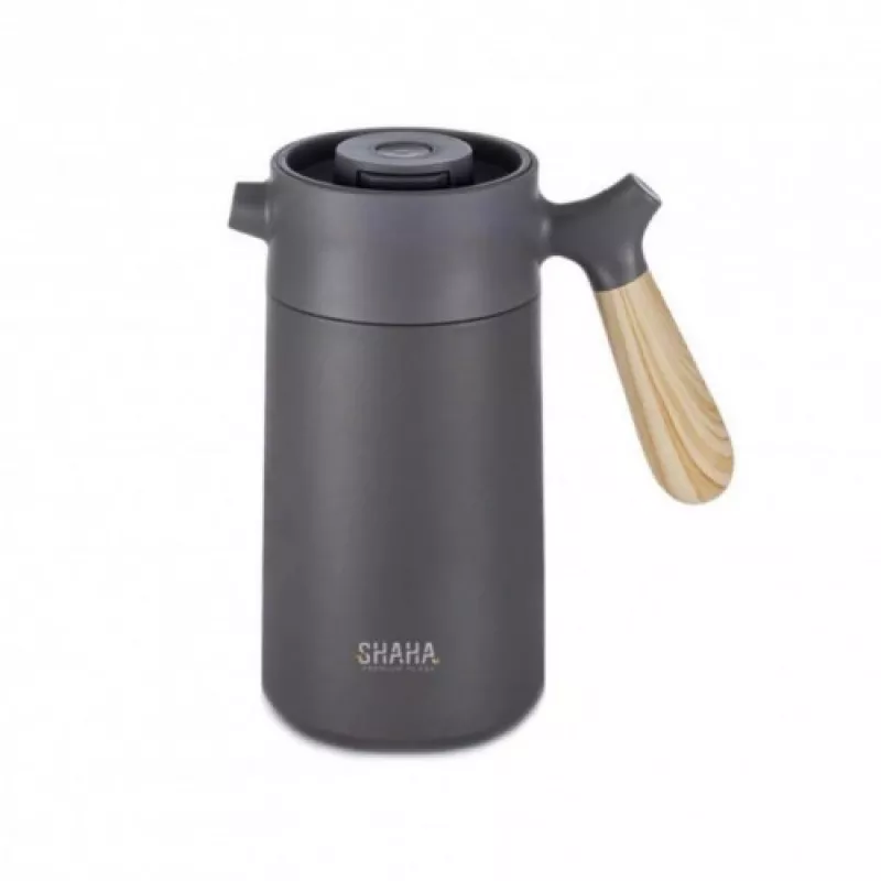 Shaha thermos with wooden handle, 1 liter, grey - Electranest