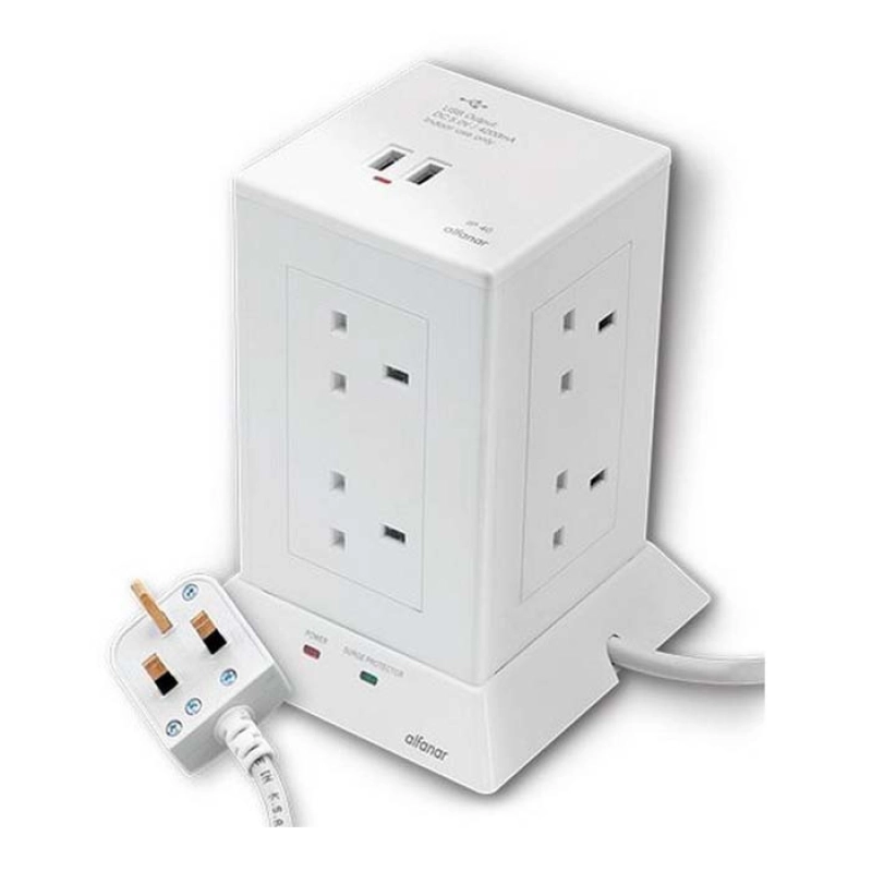 Alfanar Vertical Power Strip 13 Amps, 8 Outlets, 3 Meters + 2 USB Ports ...